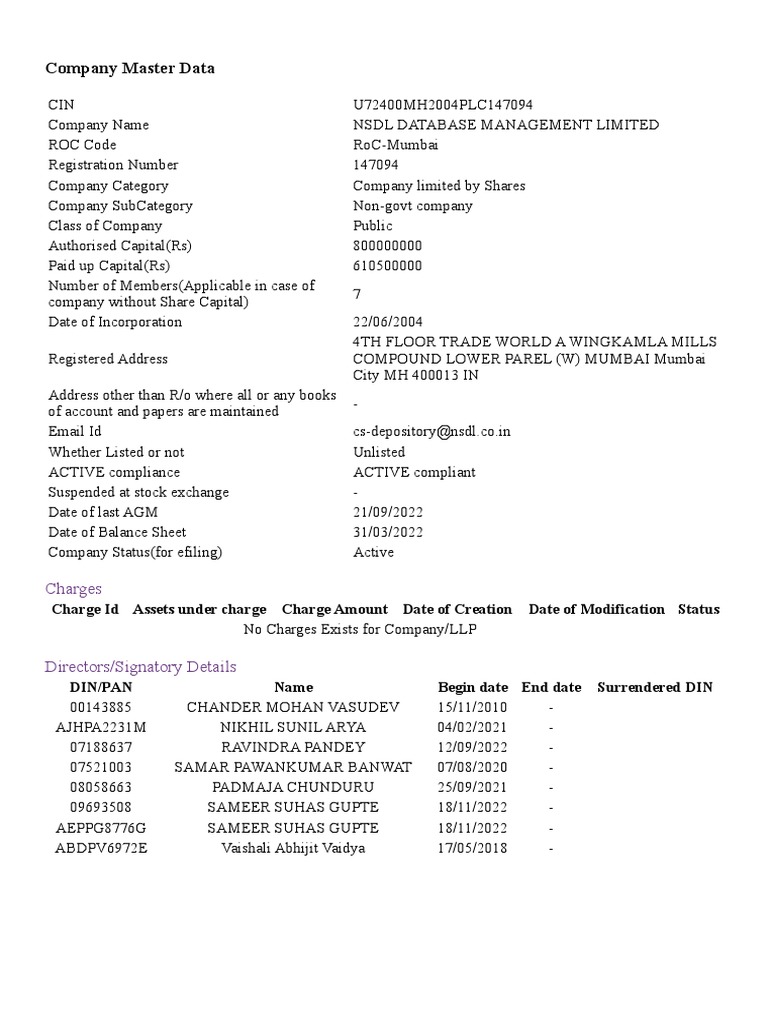 Ministry of Corporate Affairs - MCA Services | PDF
