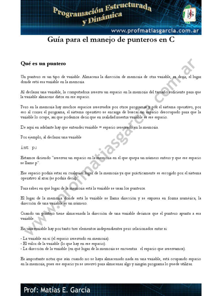 Guia para Manejo de Punteros | PDF | Puntero (Programación de computadora) | Informática