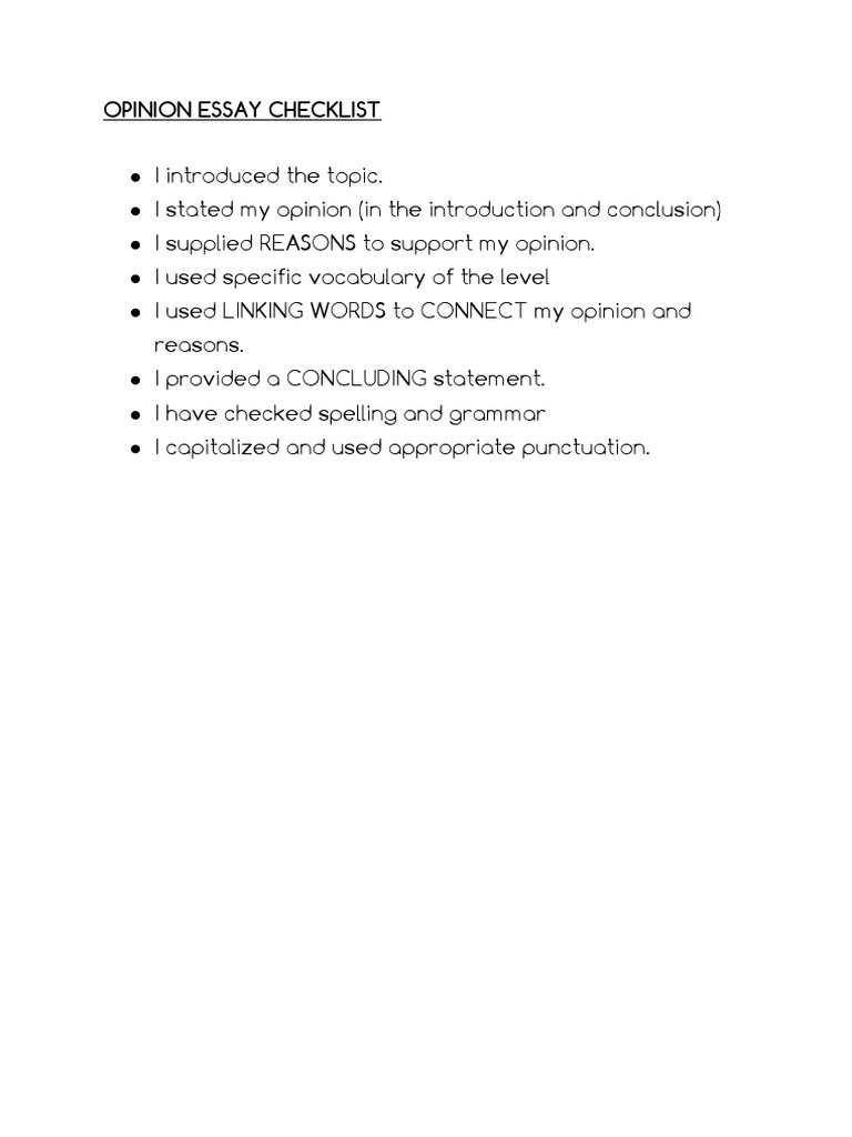 Opinion Essay Checklist | PDF