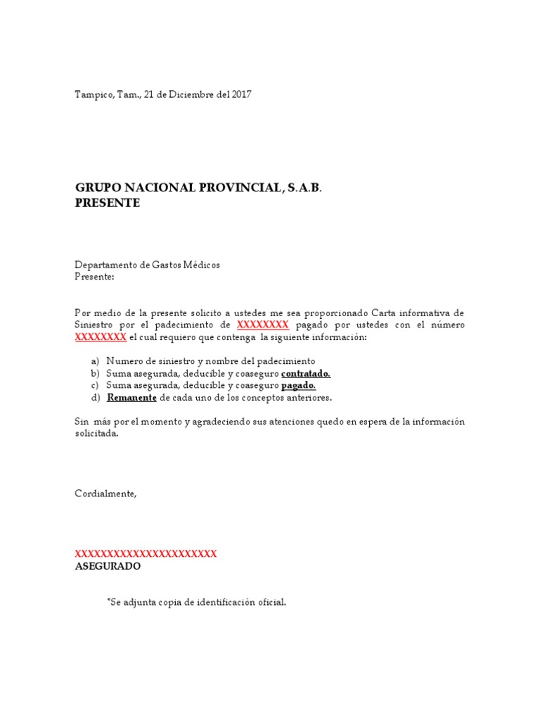 Carta Informativa Reclamacion -Gnp -Formato (1) | PDF