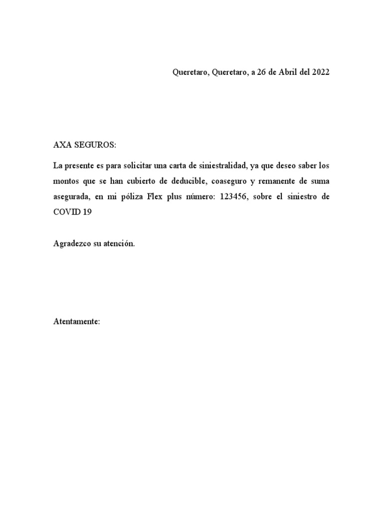 Carta Siniestralidad Ejemplo | PDF