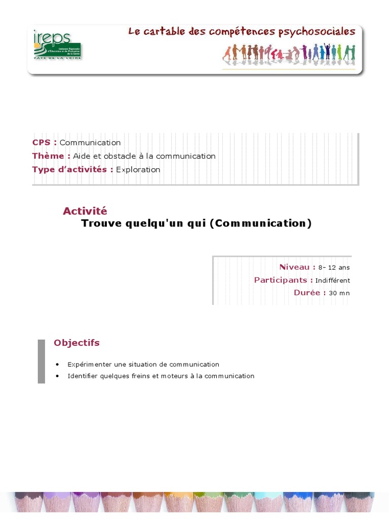 Activité: Trouve Quelqu'un Qui (Communication) | PDF