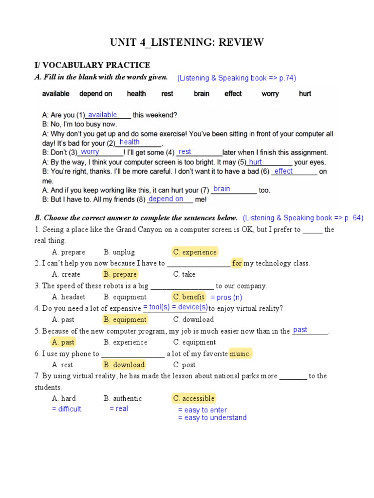 Vocabulary and Listening Review | PDF | Virtual Reality | Cyberspace