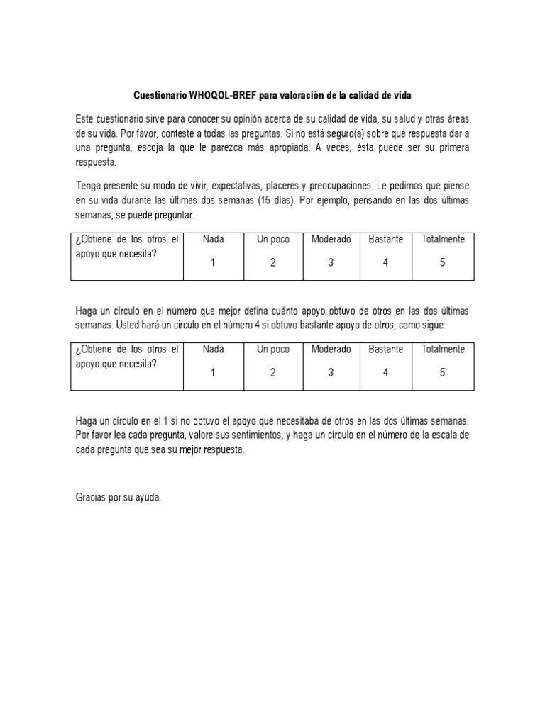 Colombian Spanish version_BREF | PDF | Cuestionario