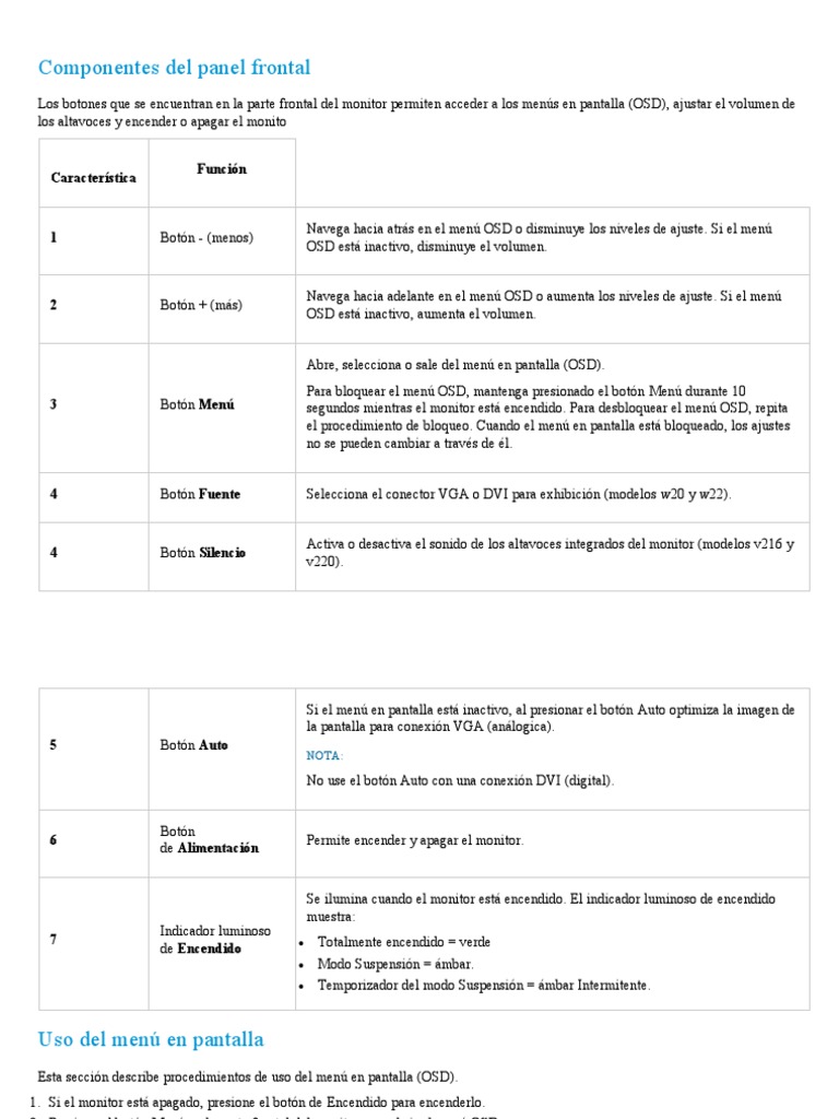Componentes Del Panel Frontal | PDF | Menú (Computación) | Monitor de ...