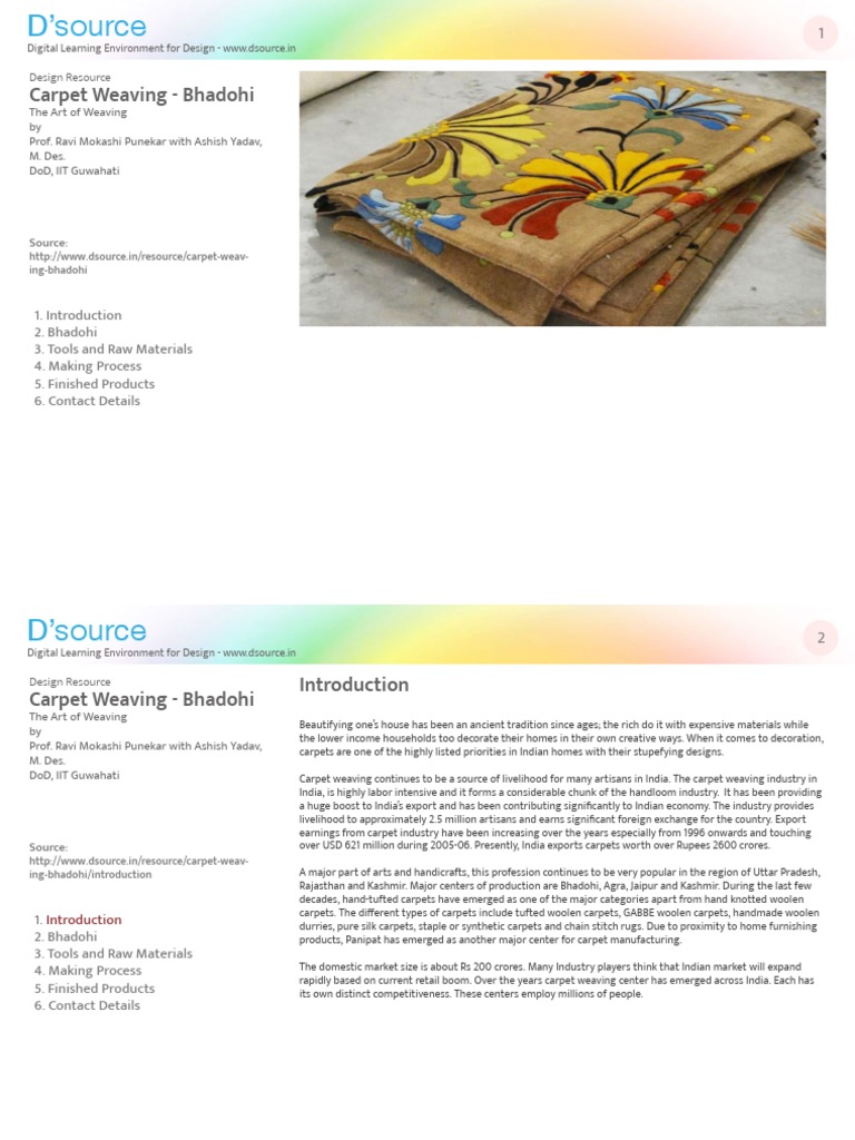 Carpet Weaving Bhadohi | Download Free PDF | Carpet | Textiles