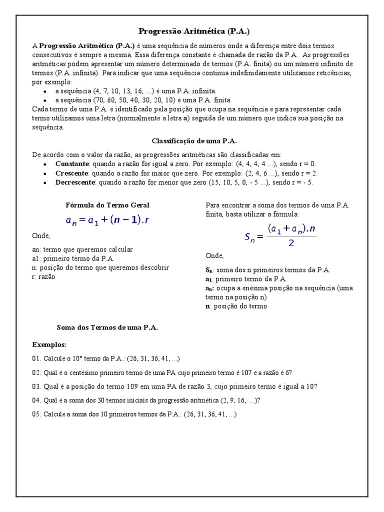 Progressão Aritmética - 2° Ano | PDF | Sequência | Conceitos matemáticos