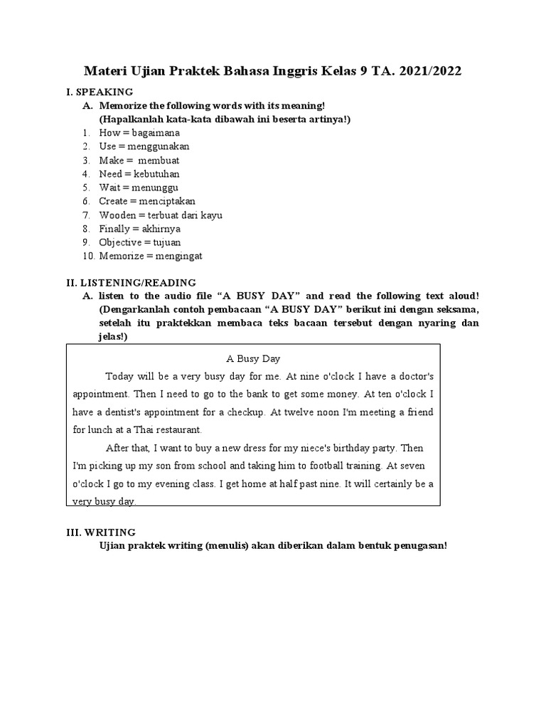 Ujian Praktek Bahasa INGGRIS | PDF