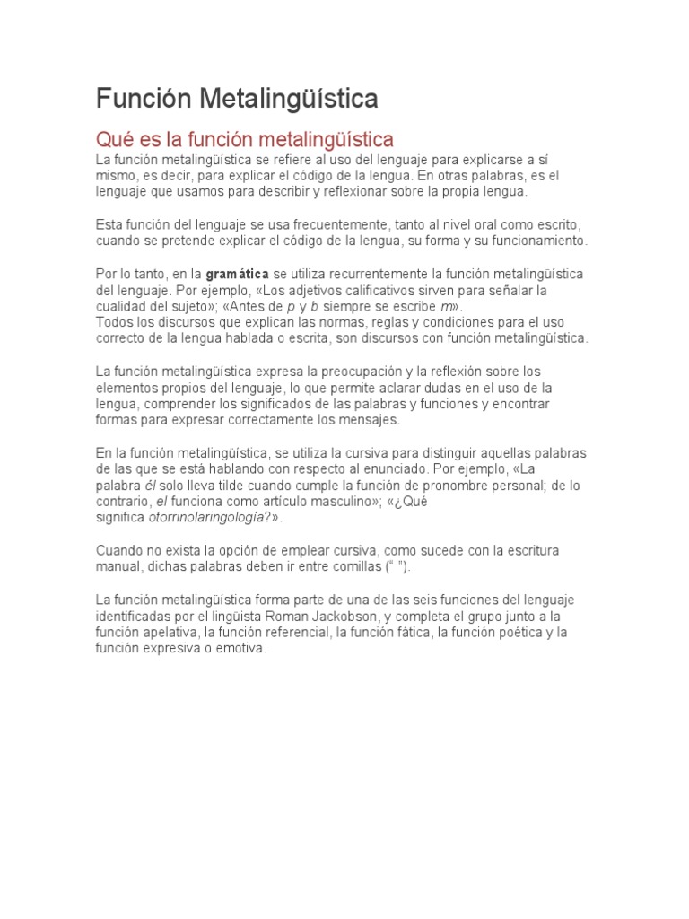 Función Metalingüística | PDF