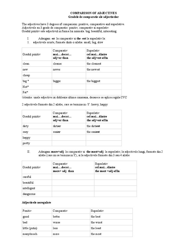 Adjective - Grade de Comparatie Ame | PDF