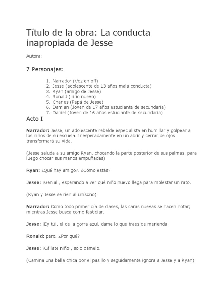 La Conducta Inapropiada de Jesse 7 Personajes | PDF