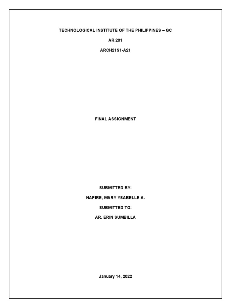 Napire (Arch21s1-A21) Ar201 - Final Assignment | PDF | Sanitation | Market (Economics)