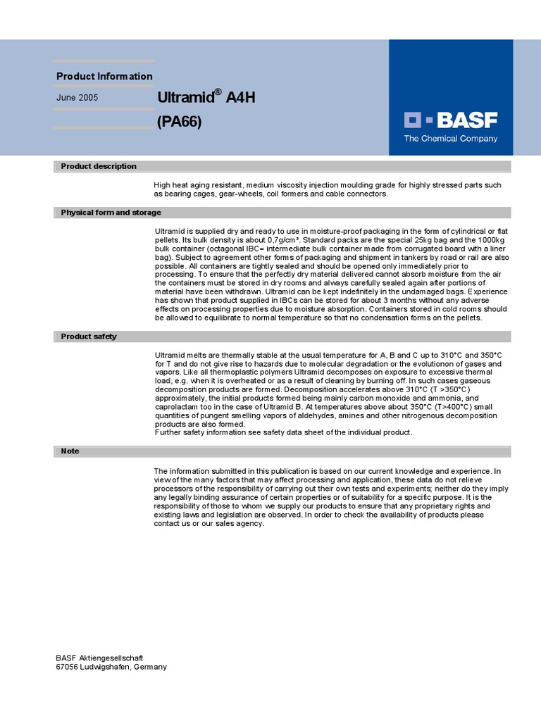 PA66 Ultramid A4H BASF | PDF | Strength Of Materials | Electrical ...