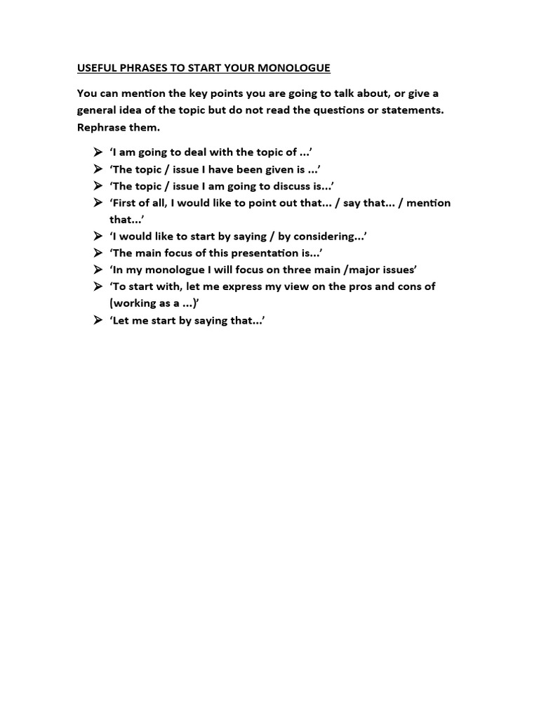 Useful Phrases To Start Your Monologue | PDF