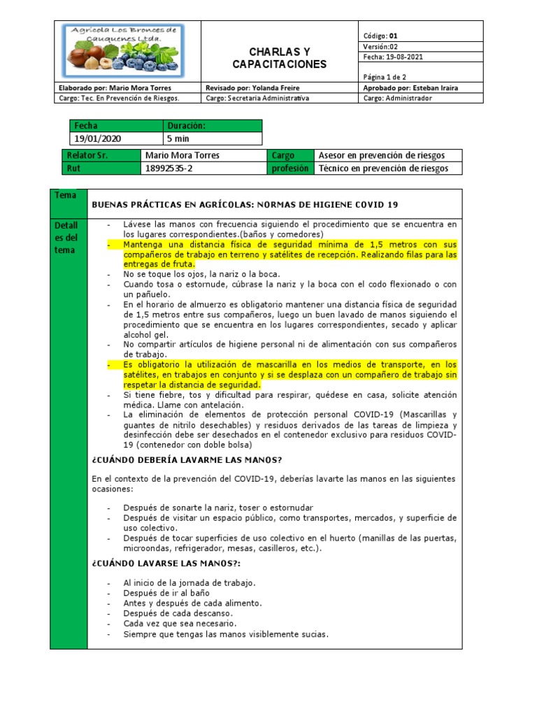 Formato Registro de Charla y Capacitacion | PDF | Salud pública