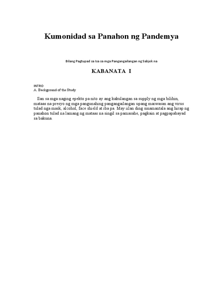 Kumonidad Sa Panahon NG Pandemya | PDF Kumonidad Sa Panahon NG Pandemya | PDF