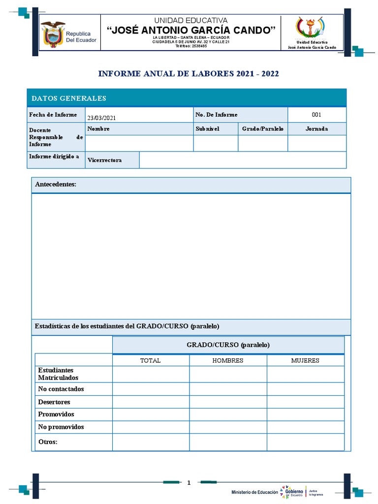 Formato Informe Anual de Labores Del Tutor | PDF | Aprendizaje | Modificación de comportamiento