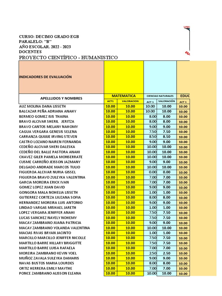 Decimo Grado B Egb P. Interdisciplinar | PDF