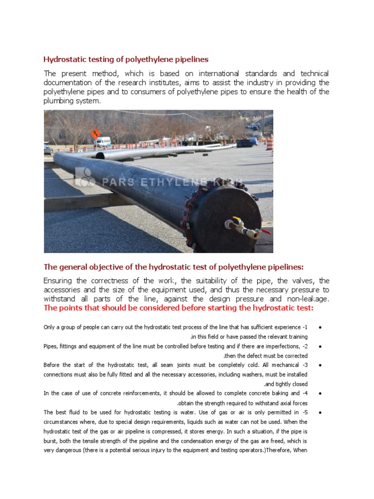 Hydrostatic Testing of Polyethylene Pipelines | PDF | Pipe (Fluid ...
