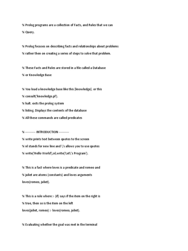 Prolog Programs Are A Collection Of Facts Pdf String Computer Science Computer Programming 