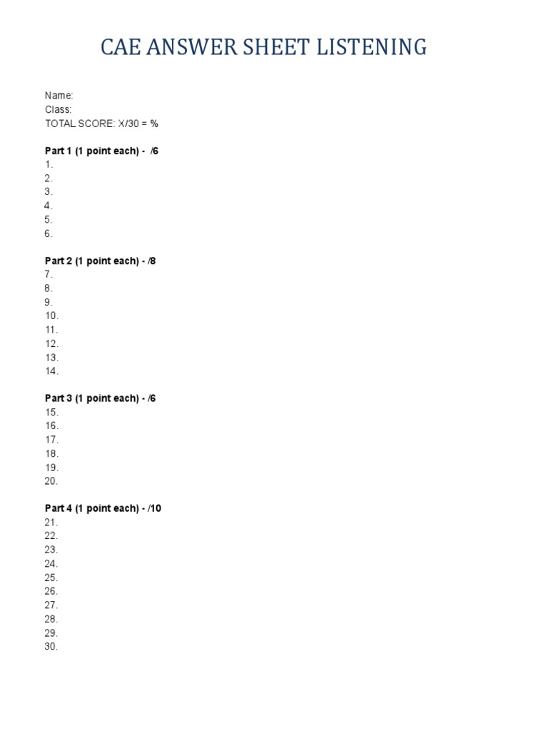 Cae Answer Sheet Listening (2022) | PDF