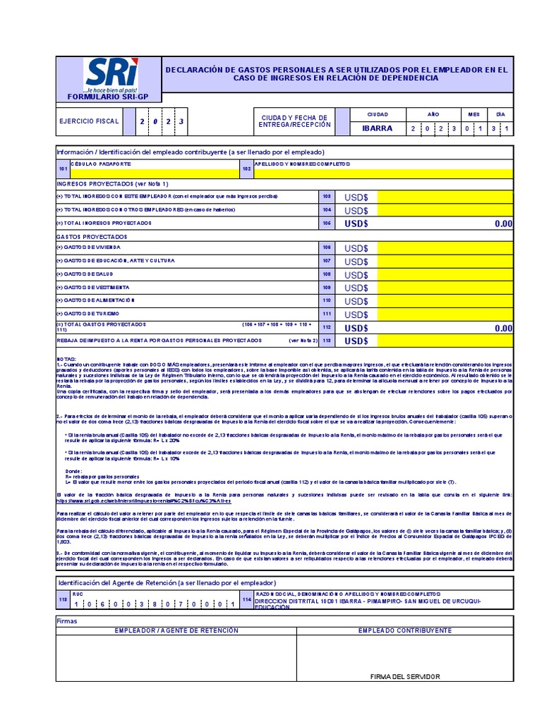 Formulario SRI GP 2023 | PDF | Impuesto sobre la renta | Impuestos
