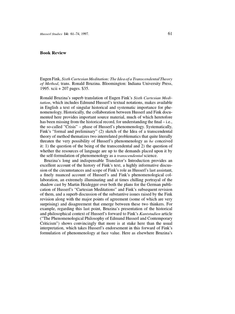 Fink | PDF | Phenomenology (Philosophy) | Edmund Husserl