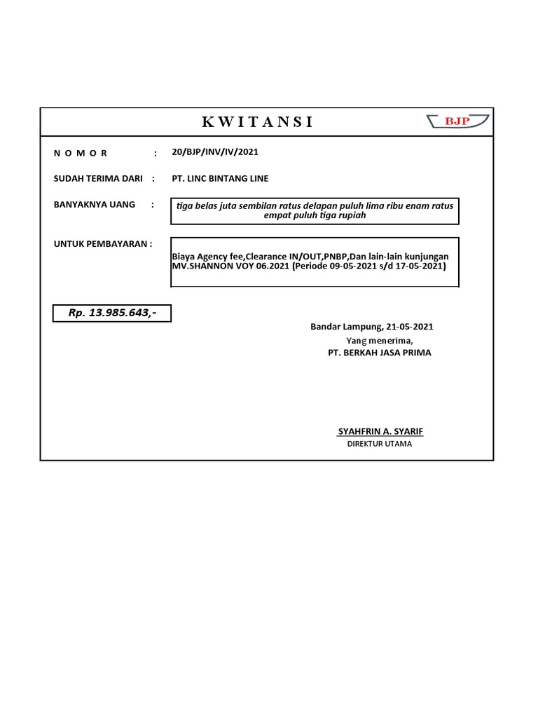 Kwitansi Berkah Setanggi Timur | PDF