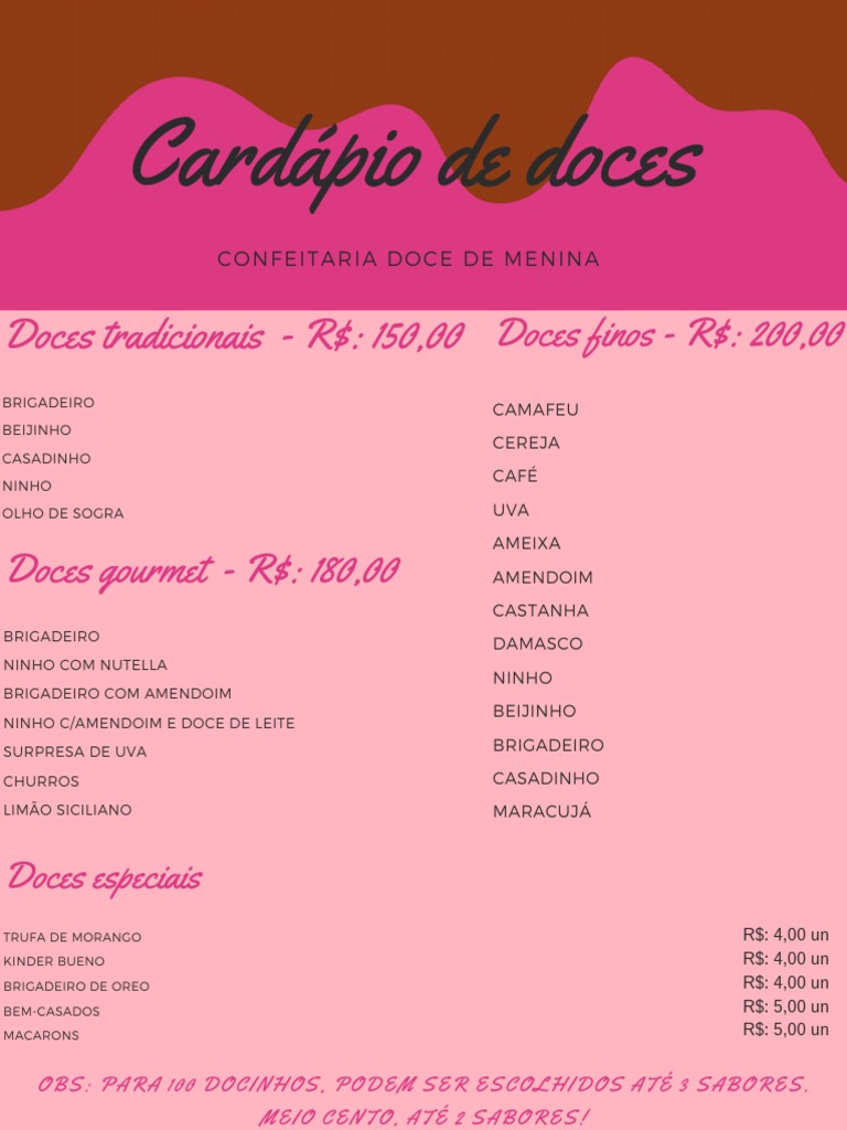 Cardápio de Doces | PDF | Frutas comestíveis | Indústria alimentícia