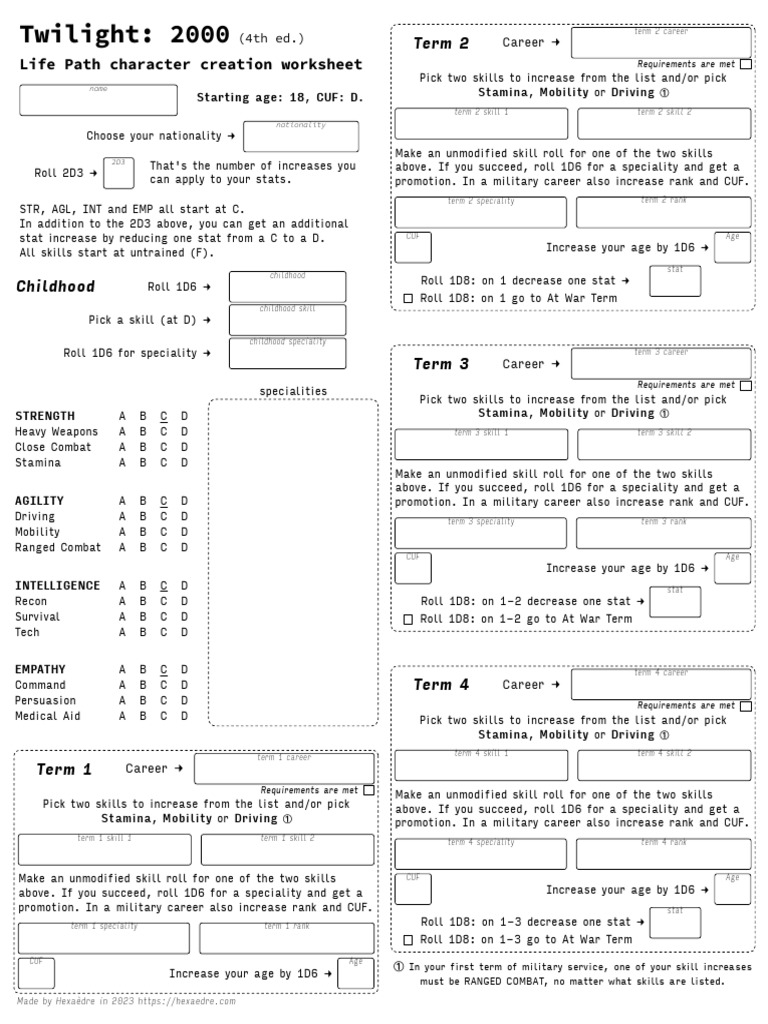 T2K4 Life Path Worksheet | PDF | Gaming | Tabletop Games
