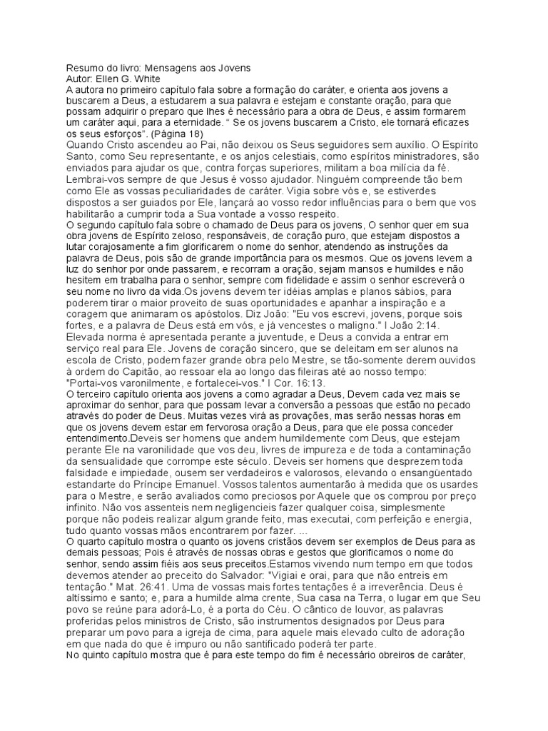Resumo Do Livro - Mensagens Aos Jovens | PDF | Deus | Jesus