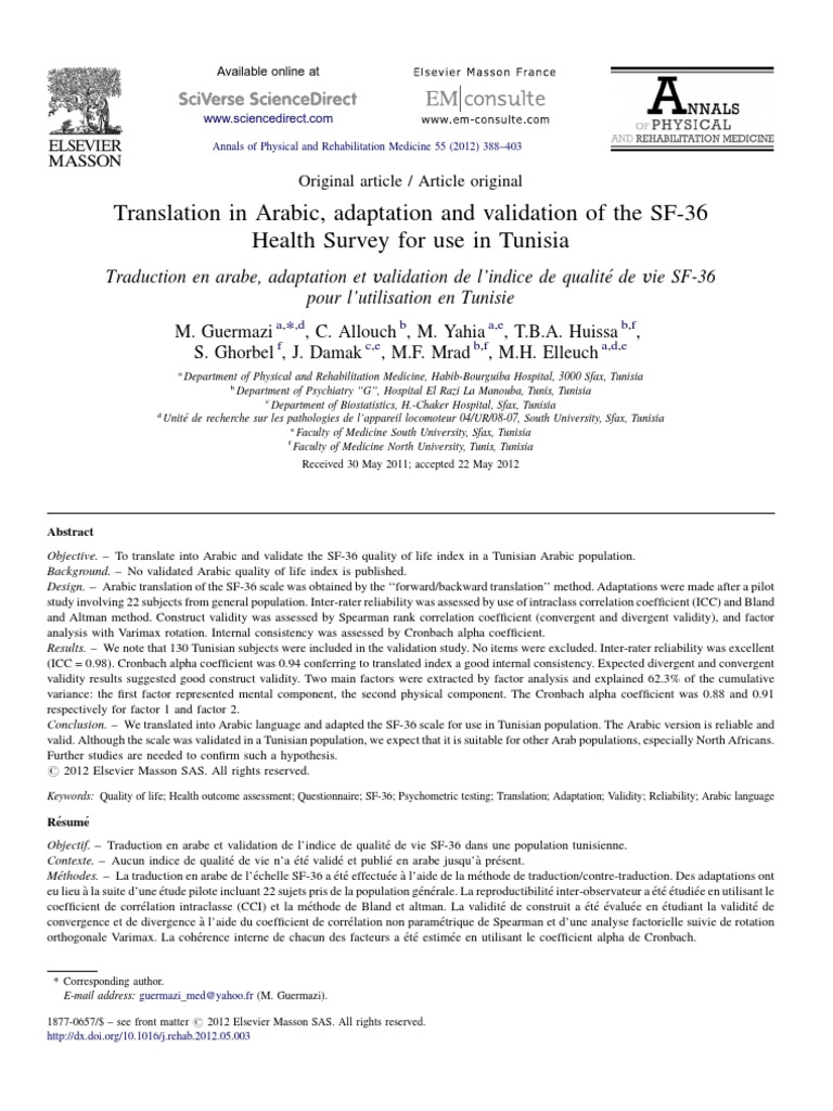 Article SF 36 | PDF | Validity (Statistics) | Cronbach's Alpha