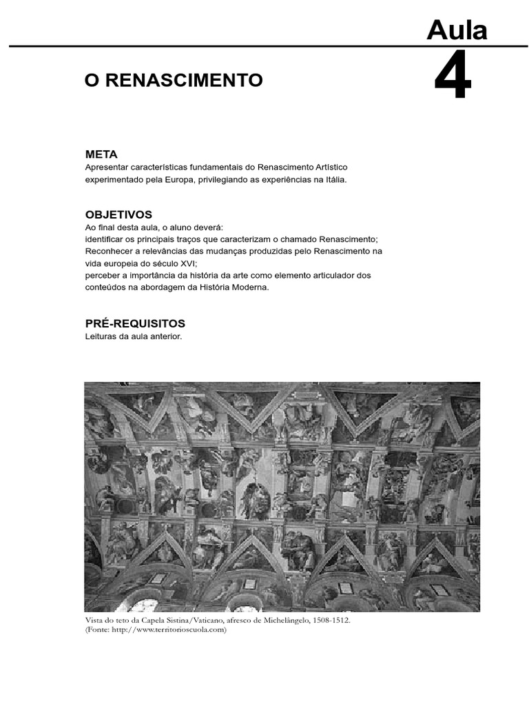 16251616022012historia Moderna I Aula 4 | PDF | Renascimento | Michelangelo