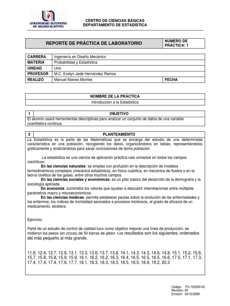 Reporte de Practica de Laboratorio 1 Probabilidad y Estadistica | PDF | Estadísticas | Función ...