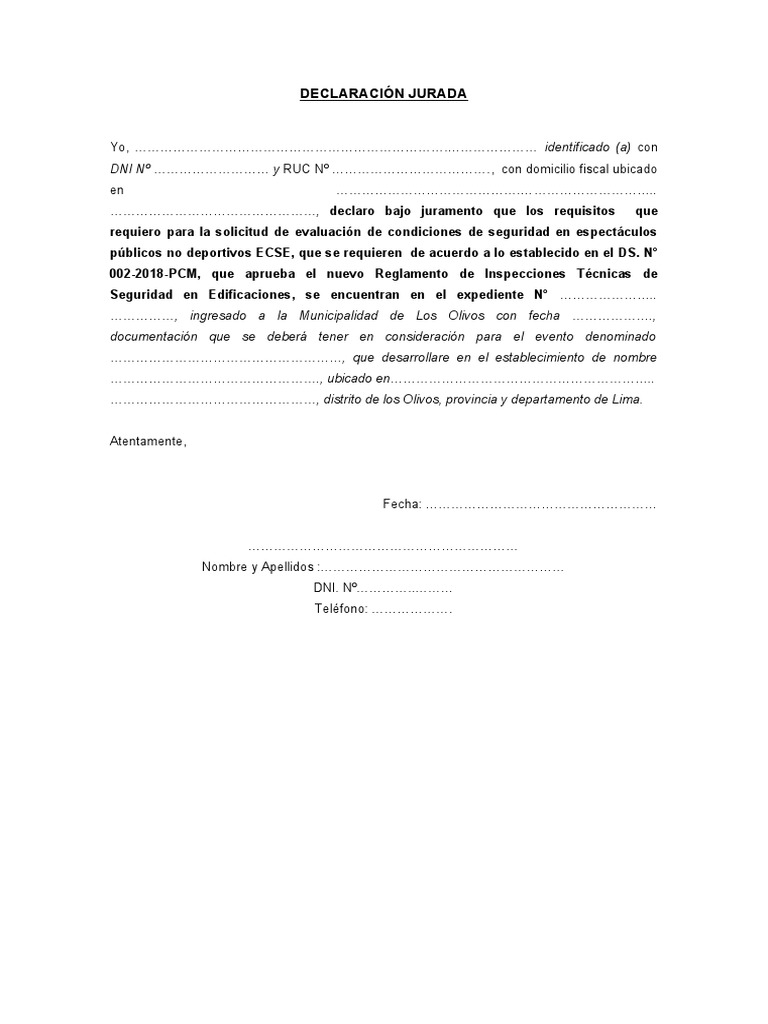 Declaración Jurada para ECSE | PDF