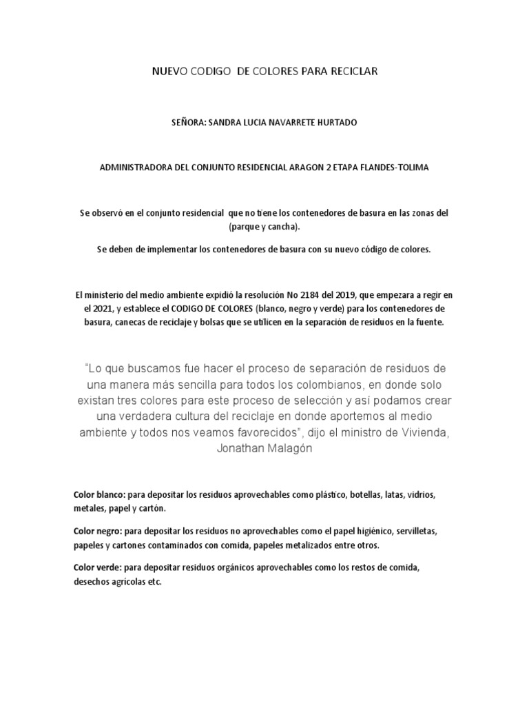 Nuevo Codigo de Colores para Reciclar | PDF