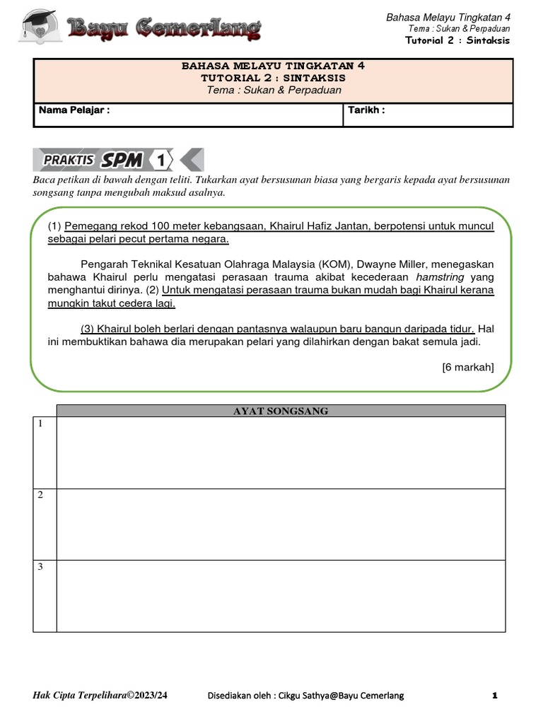 T4 - TUT 2 - Sintaksis - SUKAN & PERPADUAN | PDF