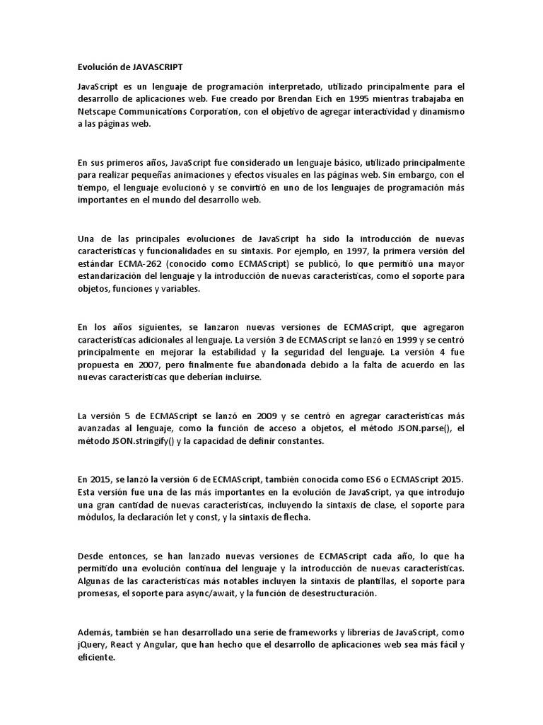 Evolución de Javascript | PDF | Script Java | Desarrollo web