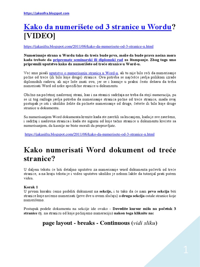 Kako Da Numerišete Od 3 Stranice U Wordu | PDF