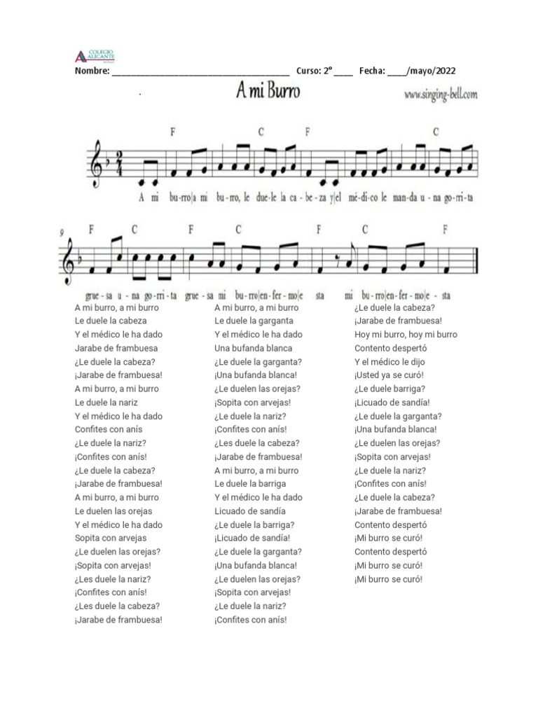 A Mi Burro Letra Partitura | PDF
