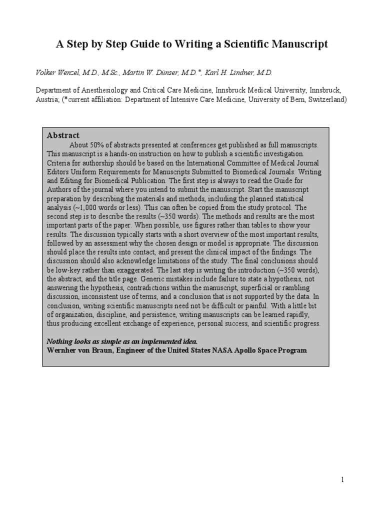 A Step by Step Guide To Writing A Scientific Manuscript | PDF ...