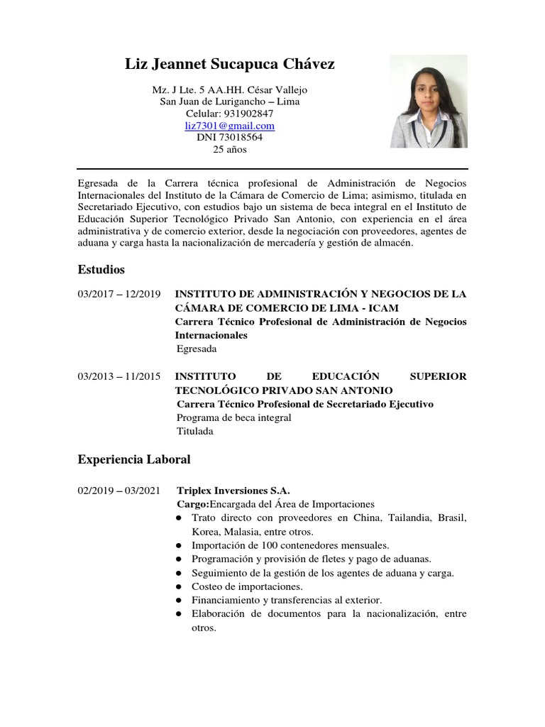CV Liz | PDF | Lima | Business
