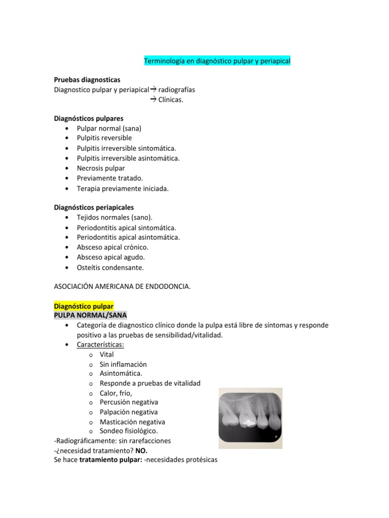 Terminologia en Diagnóstico Pulpar y Periapical | PDF | Especialidades Medicas | Medicina CLINICA