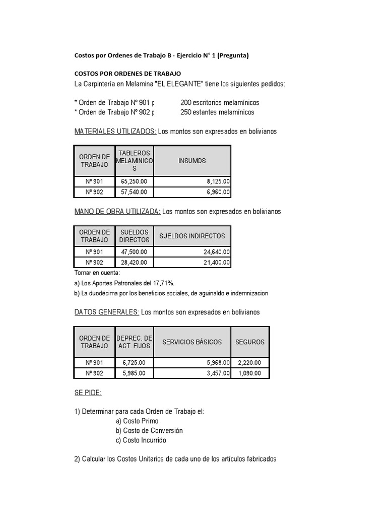 Costos Por Ordenes de Trabajo B - Ejercicio #1,2,3 (Resp FORMULARIO | PDF | Economias