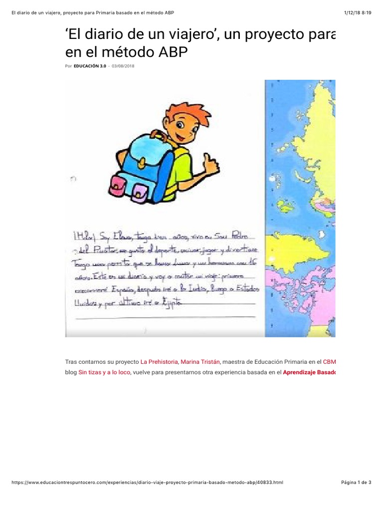El Diario de Un Viajero, Proyecto para Primaria Basado en El Método ABP ...