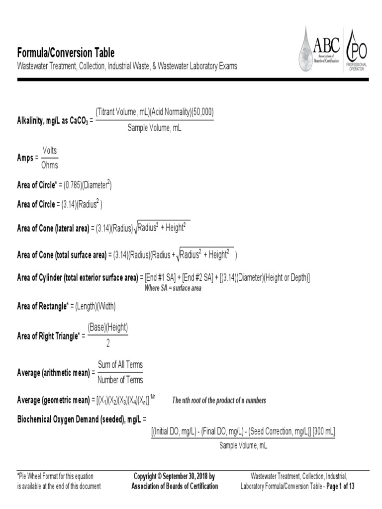 WWTP Math Conversion Table | PDF | Metrology | Quantity