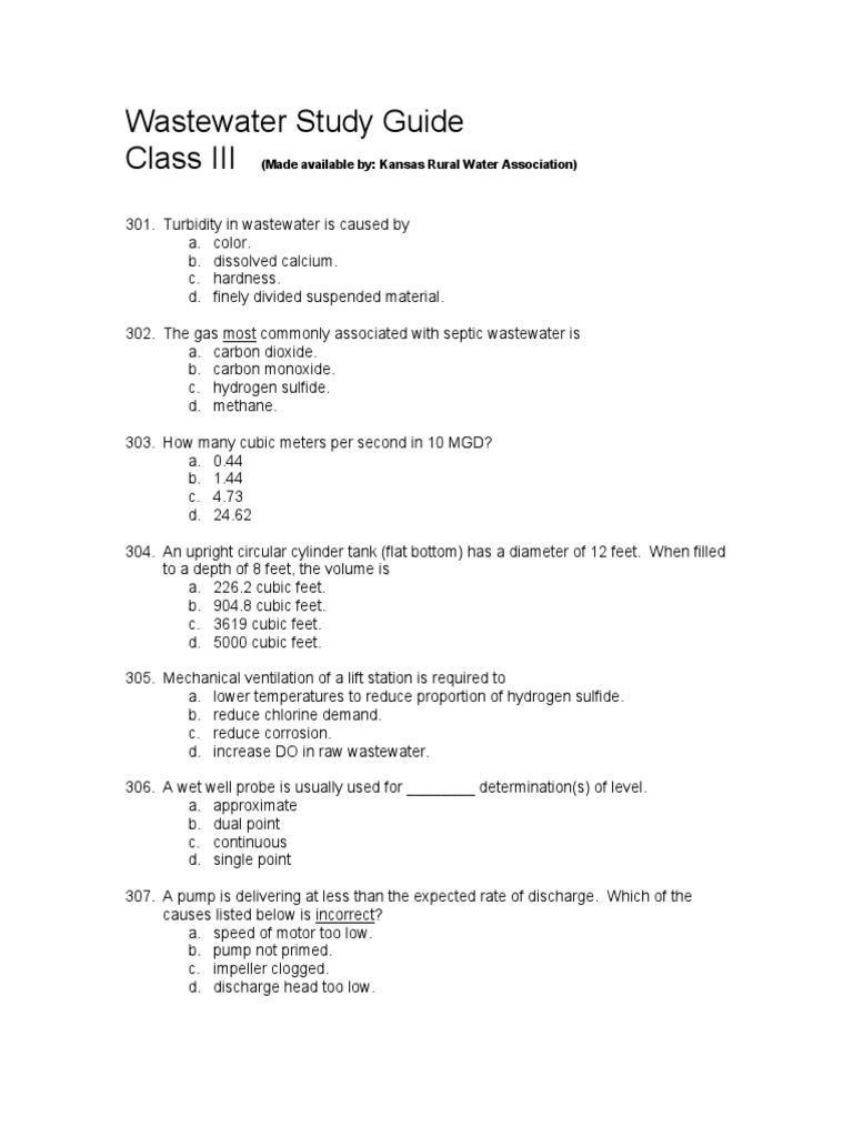 Wastewater Study Guide: Class III | PDF | Chemistry | Chemical Engineering
