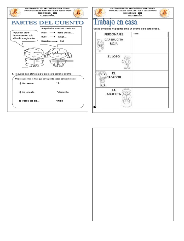 Ficha Español Partes Del El Cuento Pdf