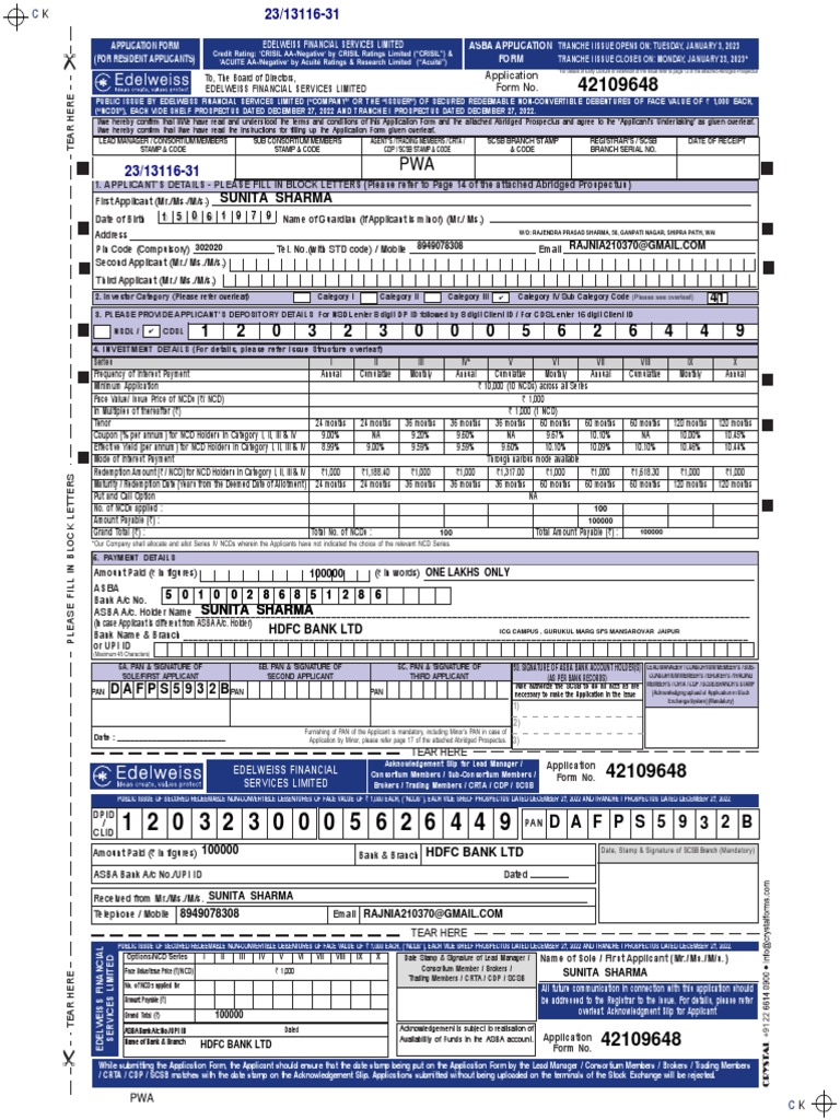 Sunita Sharma: Application Form (For Resident Applicants) Asba ...