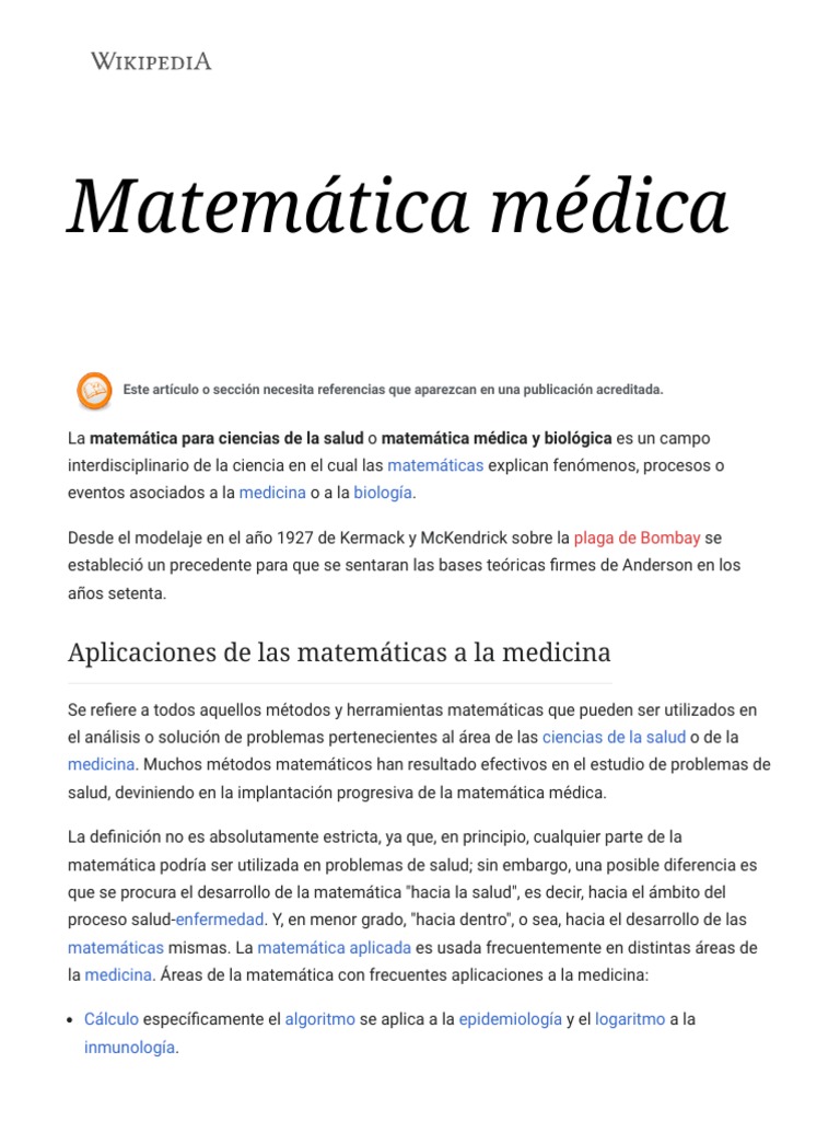 Matemática Médica - Wikipedia, La Enciclopedia Librematematica en La Salud | PDF | Matemáticas ...